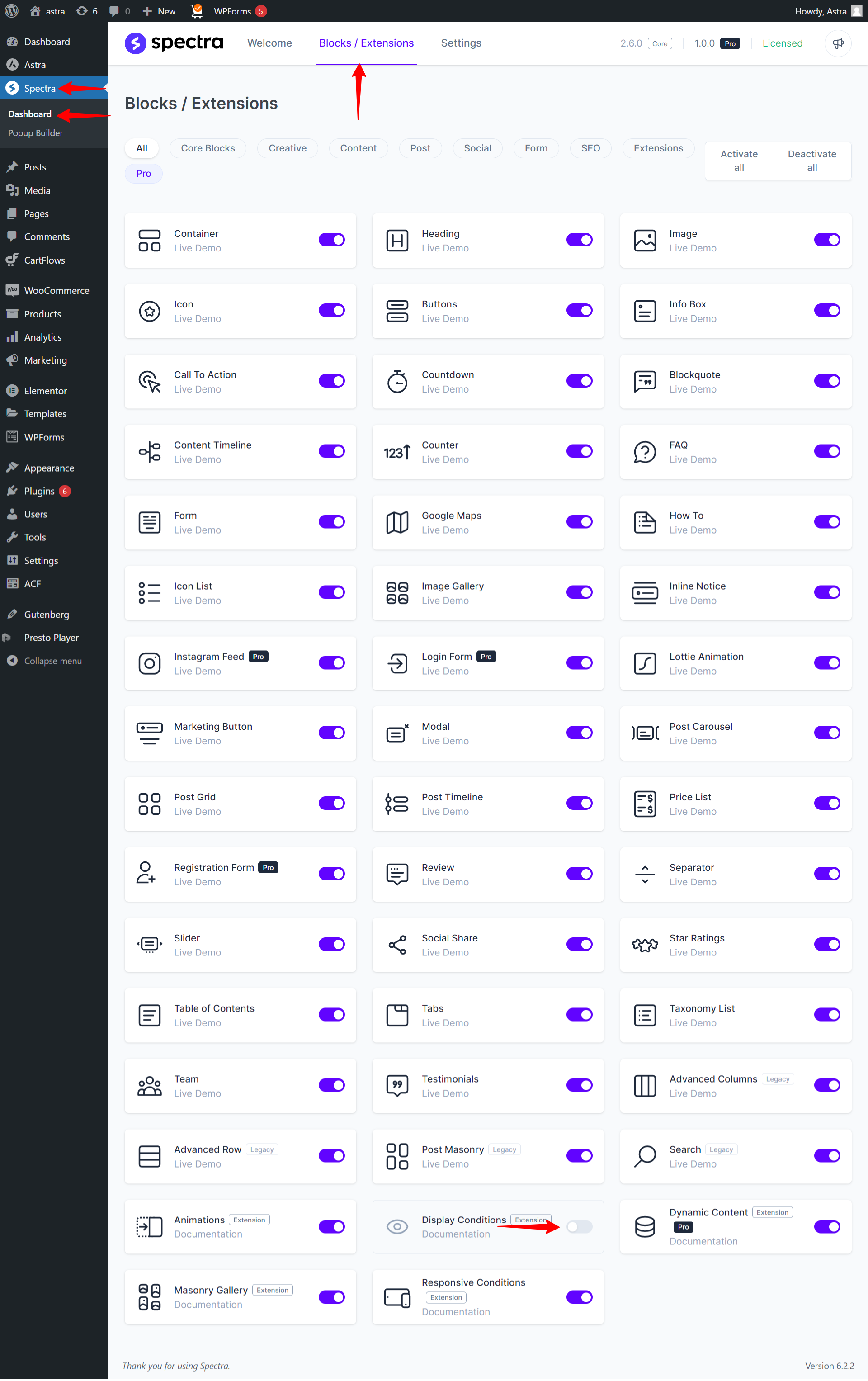Spectra - Display Conditions for Blocks - Spectra