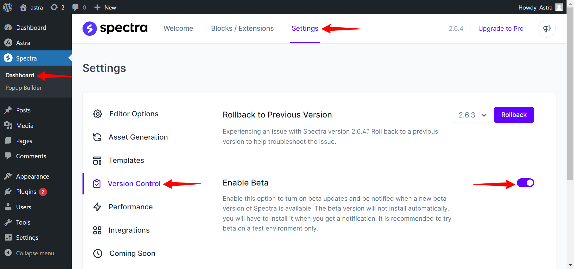 Automatic Beta Updates for Spectra - Spectra