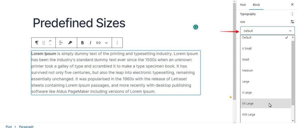 What are the Actual Sizes of the Predefined Font Sizes? - Spectra