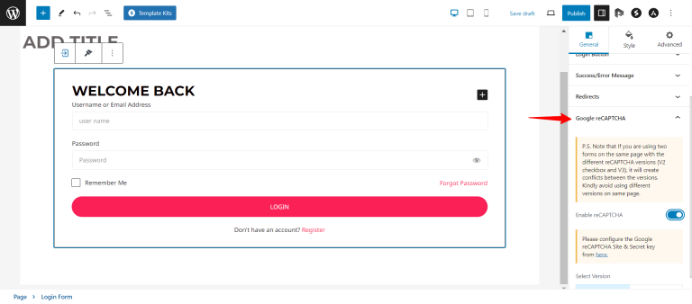 Using Spectra Login Form Block Spectra